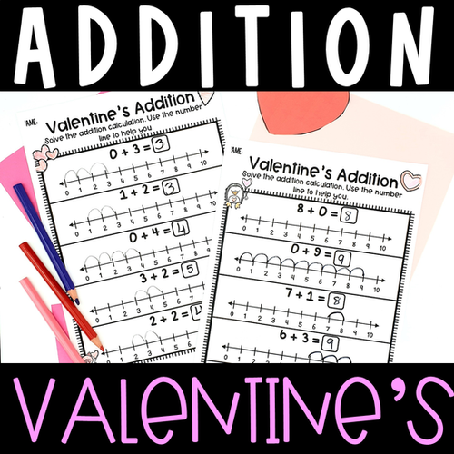 Valentines Day Addition Number Line Worksheets | Crayon Lane Teach