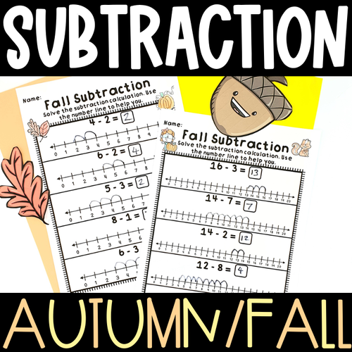 Autumn Fall Subtraction Number Line Worksheets | Crayon Lane Teach