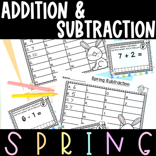 Spring Addition Subtraction with a Number Line Task Card Bundle ...