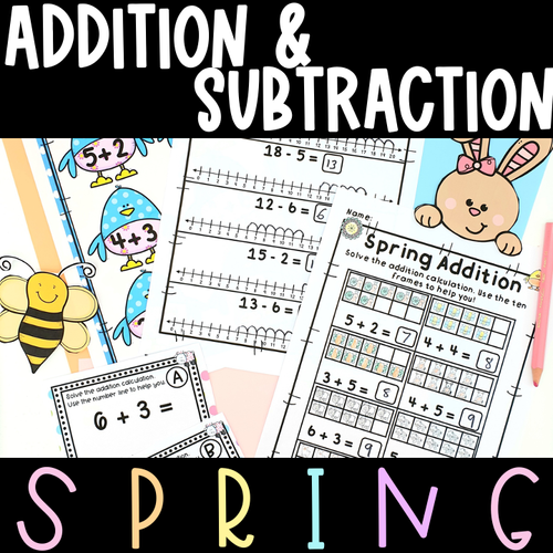 Spring Addition Subtraction Worksheets Task Cards | Crayon Lane Teach
