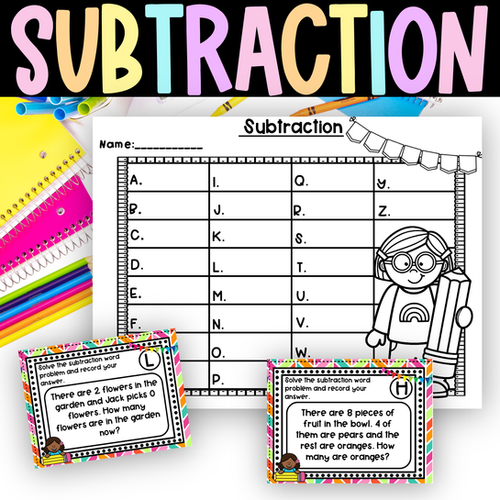 Subtraction Word Problems Task Cards | Crayon Lane Teach