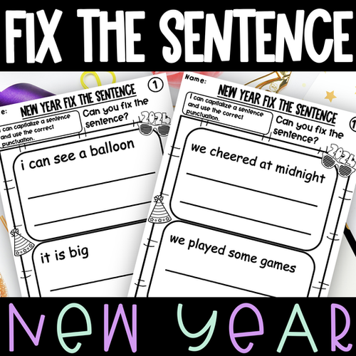 New Year Sentence Correction Worksheets | Crayon Lane Teach
