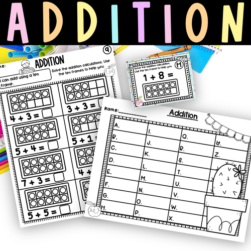 Addition Worksheet Task Cards Bundle | Crayon Lane Teach