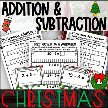 Christmas Addition Subtraction Number Line Worksheets Task Cards ...