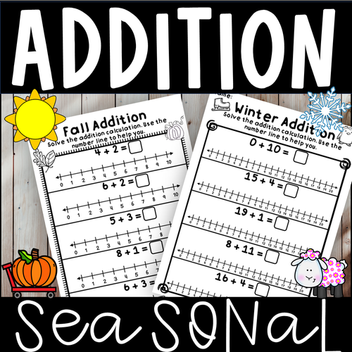 Addition Number Line Seasonal Worksheets | Crayon Lane Teach