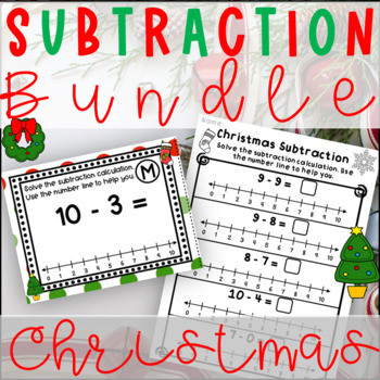 Christmas Subtraction Number Line Worksheets Task Card | Crayon Lane Teach