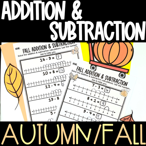 Fall Autumn Addition Subtraction Number Line Worksheets | Crayon Lane Teach
