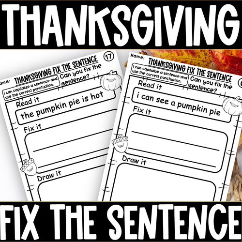 Thanksgiving Sentence Correction Worksheets | Crayon Lane Teach
