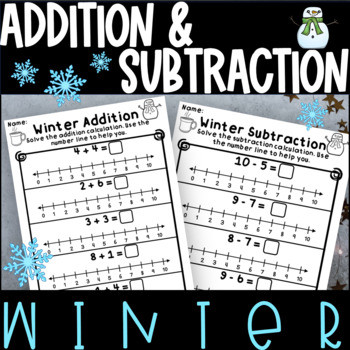 Winter Math Addition Subtraction with a Number Line Worksheet Bundle ...