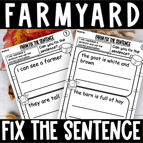 Farm Animals Sentence Correction Worksheets Fix the Sentence ...