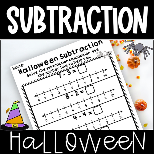 Halloween Subtraction Number Line Worksheets | Crayon Lane Teach