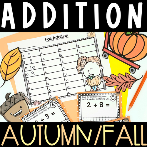 Autumn Fall Addition with a number line Task Cards Kindergarten ...
