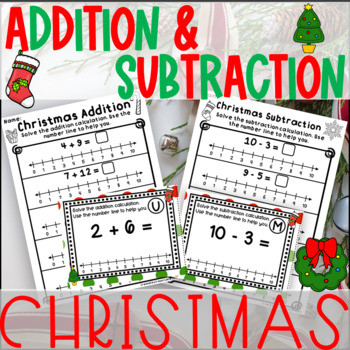 Christmas Addition Subtraction Number Line Worksheets Task Cards ...