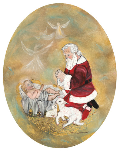 Santa bowing to Jesus Painting Print | Gods View TV Shows