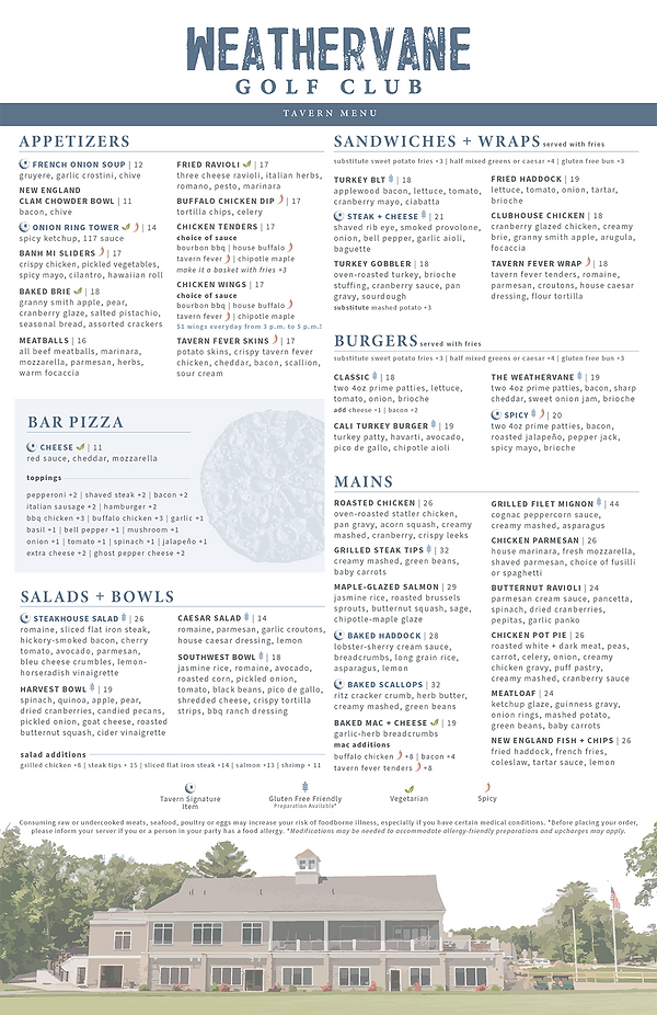 Menus | Weathervane GolfClub