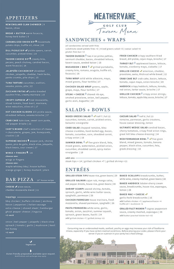 Menus | Weathervane GolfClub