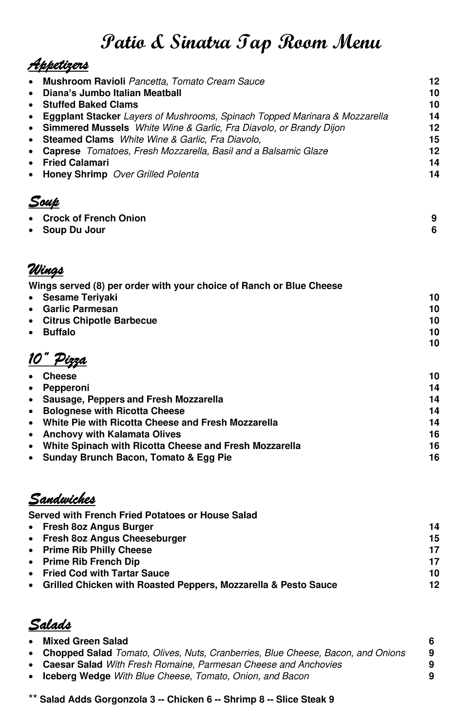 MENU | Joseph's Italian Steakhouse | Poughkeepsie, NY