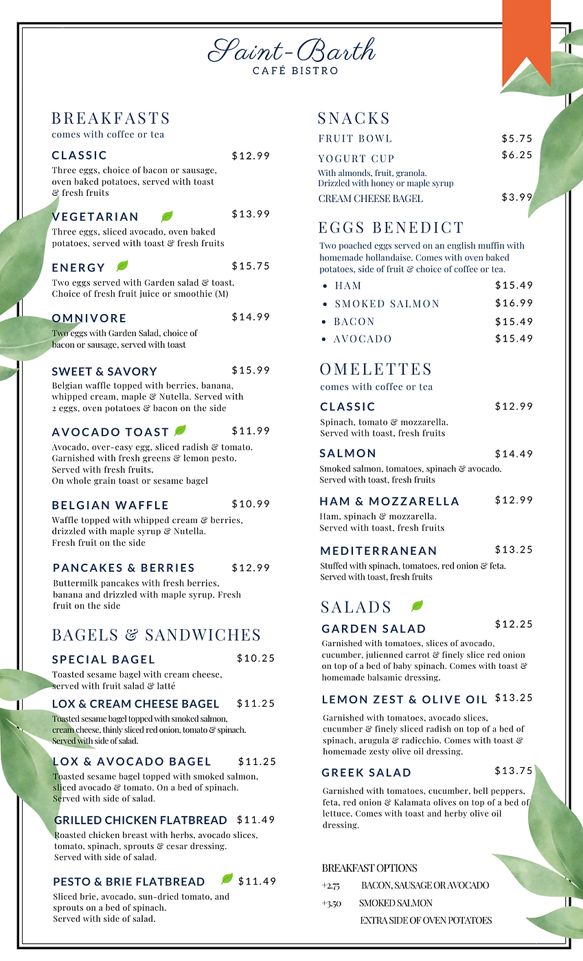 Menu | Cafe Saint-Barth