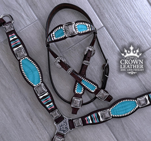 Aqua Caiman Inlay Laced Tack Set | Crown Leather
