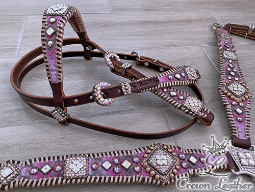 Platinum Aztec Barbie Whipstitch Tack Set | Crown Leather