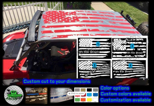 Distressed American Flag 4 seat UTV/RZR/TRUCK/CAR Roof Decal (color op ...