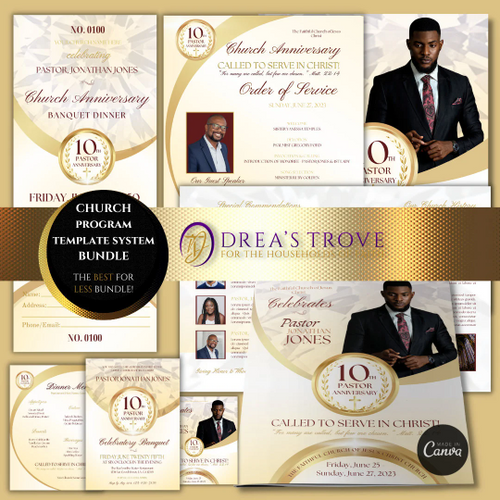 Church Program Template System - Cream and Gold | Drea's Design Trove