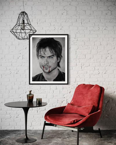 Limited Edition Prints - Vampire Damon Drawing | Ally Sobolik Art