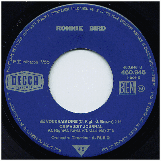 45 Tours Où Va-t-elle de Ronnie Bird