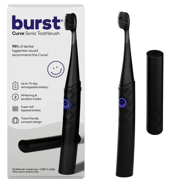 Burst Curve Sonic Electric Toothbrush, 3 Modes, Soft Charcoal Bristles ...
