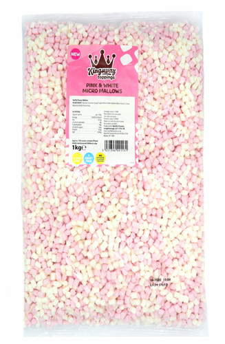 Kingsway Toppings Pink & White Micro Mallows Bag 1kg | Bulk Bites