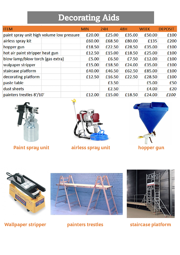 Tool Hire Price List | All hire