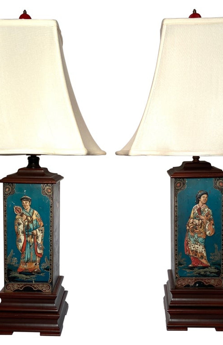 pair-antique-carved-wood-tole-lamps-with-hand-painted-chinese-scenes-ca ...