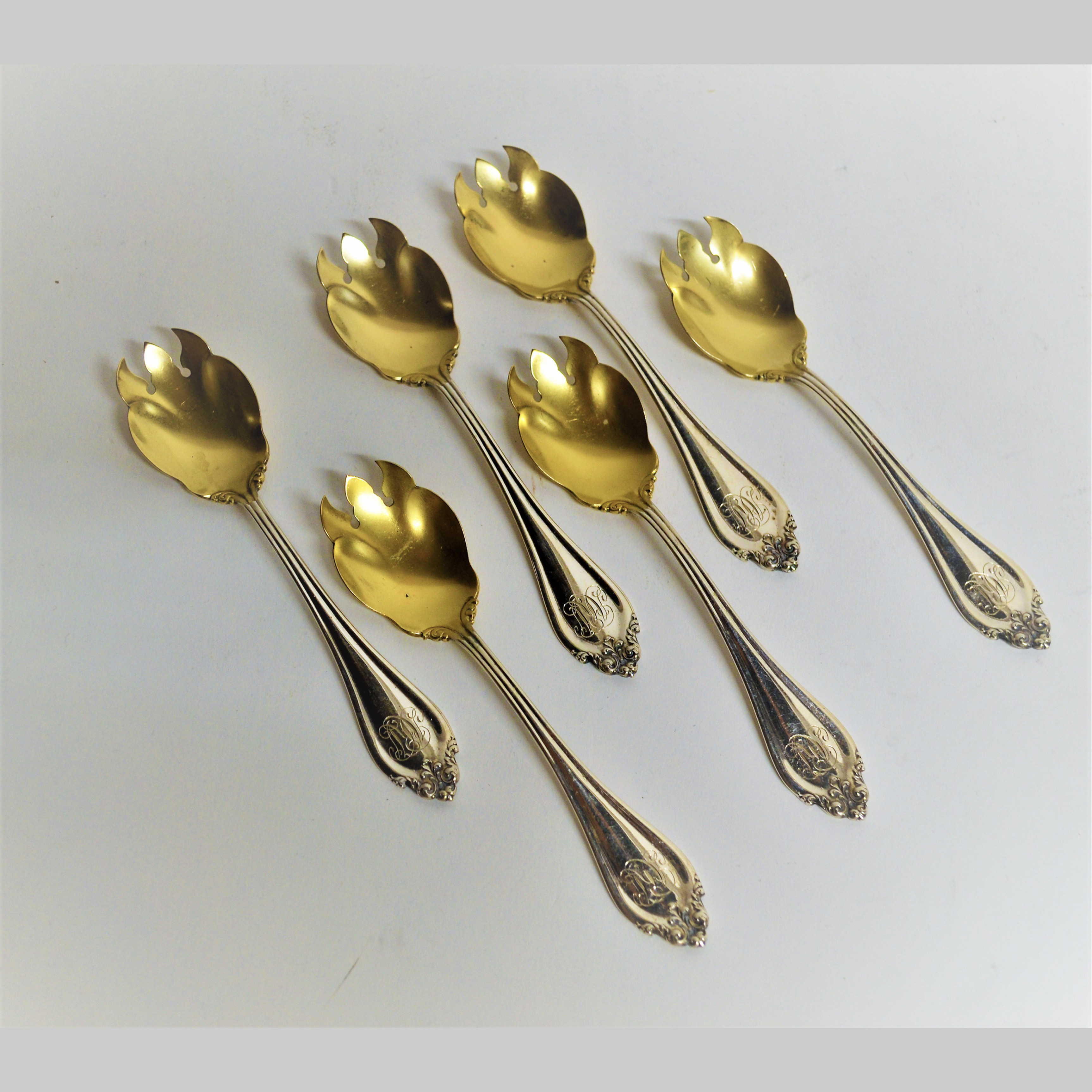 set-of-6-antique-sterling-silver-ice-cream-forks-with-gold-bowls