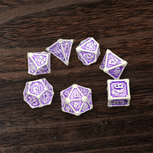 Storm-Wyrm - Set of 7 Dice for DND and TTRPG's, Silver and Lavender ...