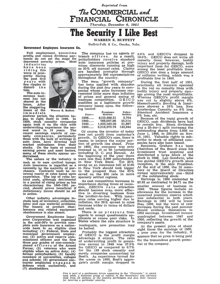 Warren Buffett's 1951 Writeup on Geico