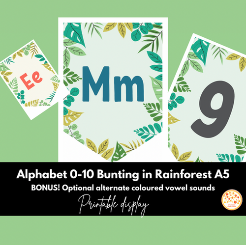Alphabet 0-10 Bunting in Rainforest with BONUS Optional Alternate Vowel ...