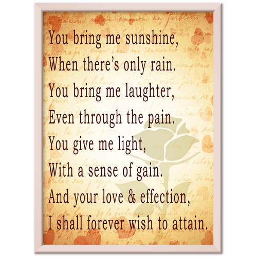 You Bring Me Sunshine Poem | Metal Framed Poster | Cheeky Ape