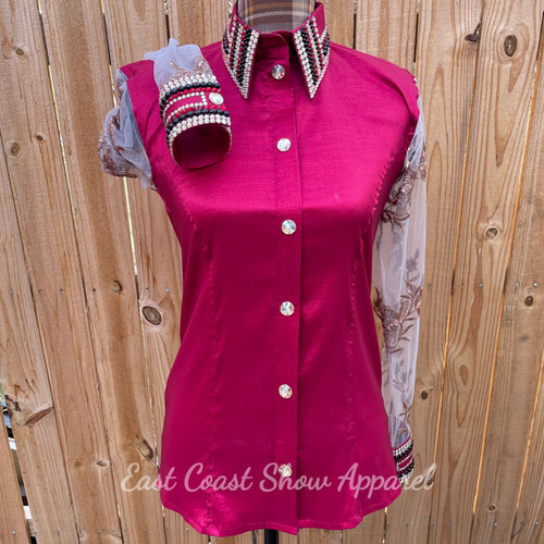 Burgundy & Rose Gold Sheer Sleeve Show Shirt - Small/Medium ...