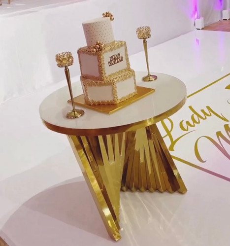 Alexa Luxury gold cake table hire | Jaydas Events