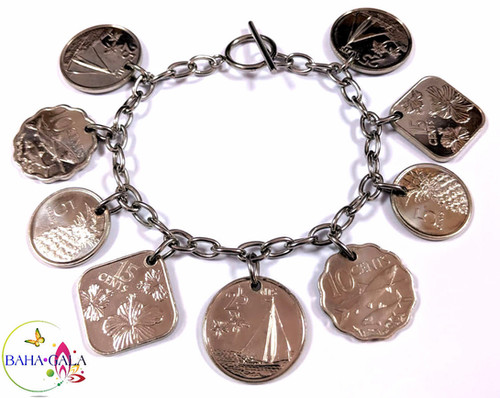 Authentic Bahamian Coins & Charms Stainless Steel Charm Bracelet | bahagala