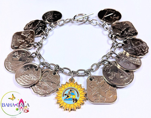 Authentic Bahamian Coins & Sun Charm Stainless Steel Charm Bracelet ...