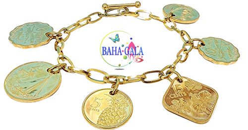 24k Gold Bahamian Coins Charm Bracelet. | bahagala