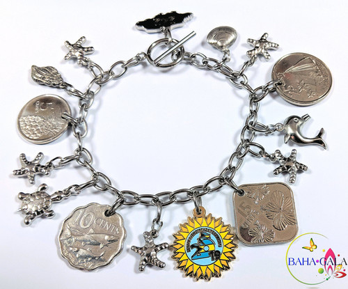Authentic Bahamian Coins & Charms Stainless Steel Charm Bracelet | bahagala