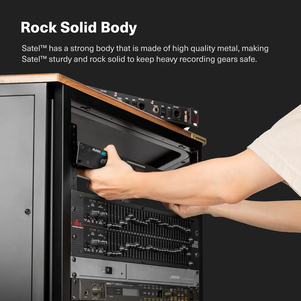 Wavebone Satel™ 3way Face Rackmount-Beautiful Wood & Steel Black 13U Rack Space | AV Caribbean ...