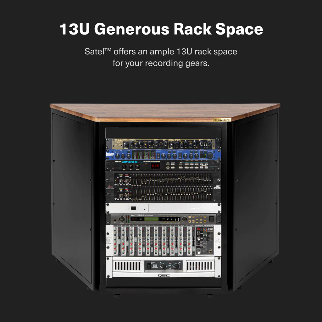 Wavebone Satel™ 3way Face Rackmount-Beautiful Wood & Steel Black 13U ...