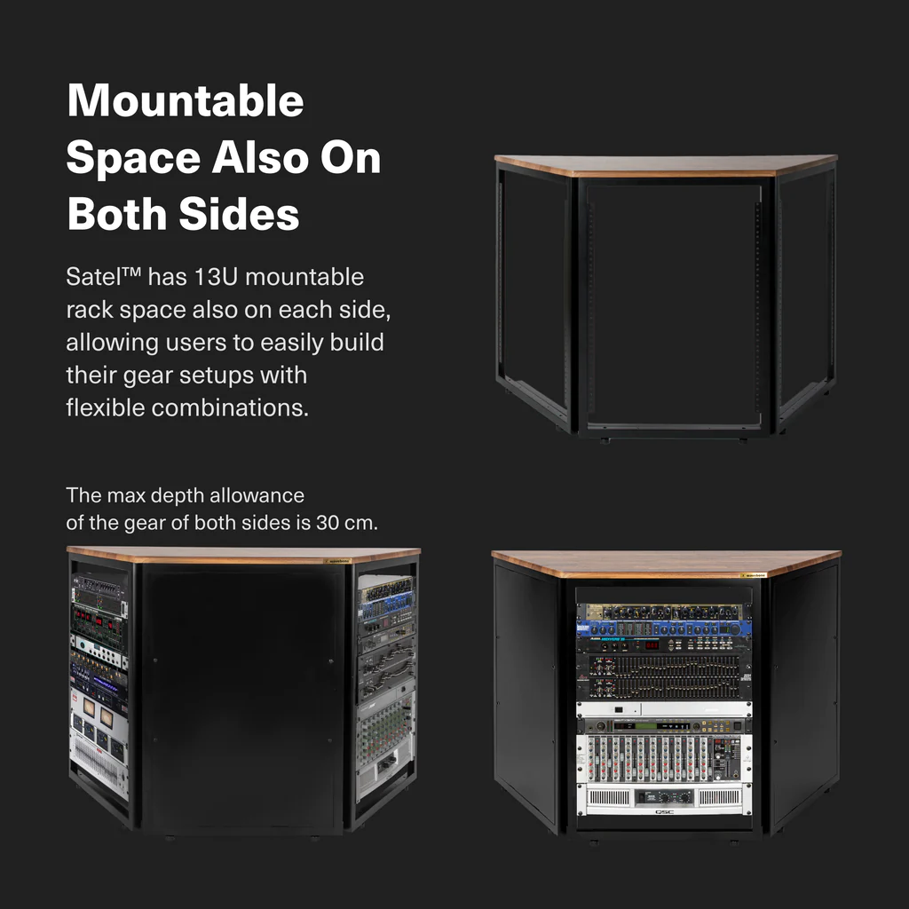 Wavebone Satel™ 3way Face Rackmount-Beautiful Wood & Steel Black 13U Rack Space | AV Caribbean ...