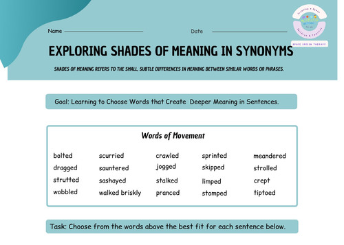 Synonym Practice Worksheet | Space Speech Therapy