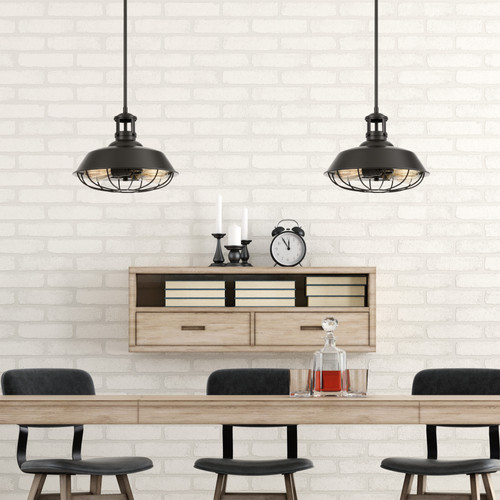Wilbur 2-Light Pendant in Black with Half Cage Shade | Bella Luce