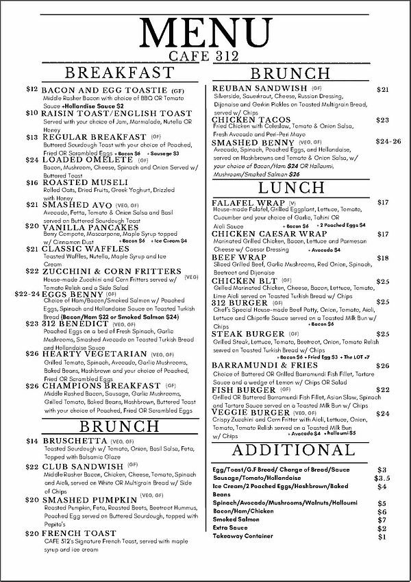 MENU | CAFE 312