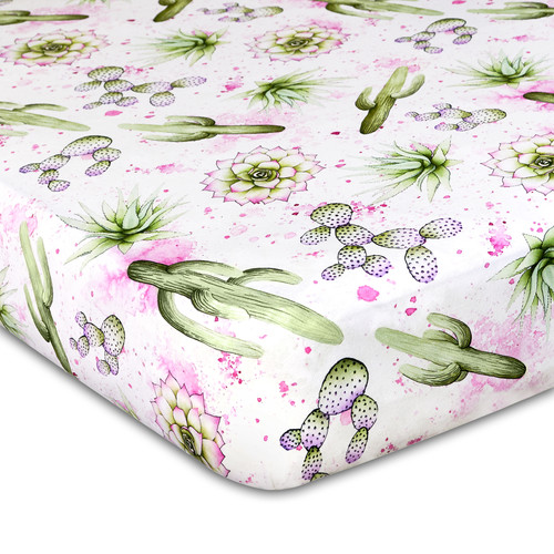 Watercolor Cactus Jersey Knit Cotton Crib Sheet | Jaxson's World